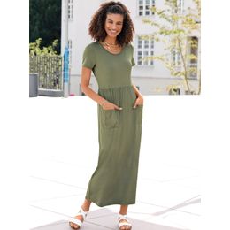 Jerseykleid Casual Looks "Jersey-Kleid", Damen, Gr. 20, Kurzgr&ouml;&szlig;en, gr&uuml;n (khaki), Jersey, 95% Viskose, 5% Elasthan, unifarben, lang, Rundhals, Kleider Jerseykleid