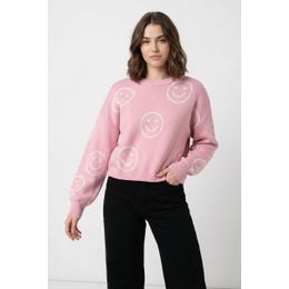 Strickpullover Only "ONLMONTANA LS JQ O-NECK CC KNT", Damen, Gr. L, romance rose, Strick, Obermaterial: 82% Viskose, 18% Nylon, gemustert, regular fit normal, Rundhals, Rippb&uuml;ndchen, Pullover Strickpullover, mit Rippb&uuml;ndchen