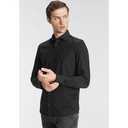 Businesshemd OLYMP "Level Five body fit Jerseyshirt", Herren, Gr. 45, N-Gr, schwarz, Web, Obermaterial: 92% Baumwolle, 8% Elasthan, schmal, Hemden, in Jersey Qualit&auml;t