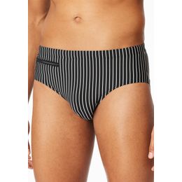 Badeslip Schiesser "Aqua", Herren, Gr. 7, N-Gr, 000, schwarz, Single Jersey, Obermaterial: 78% Polyamid, 14% Elasthan, 8% Polyester, Badehosen, mit kleiner RV-Tasche, Bindekordel am Bund, gestreift
