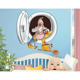 Bilderwelten Wandtattoo Tiere Illustration selbstklebend Wandaufkleber - Fliegender Bauernhof Luke mit H&uuml;hnern - Wandsticker Kinderzimmer Baby M&auml;dchen Jungen