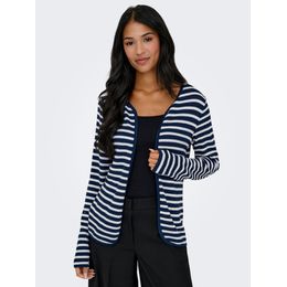 Shirtjacke Only "ONLBIRGITTE L/S CARDIGAN JRS", Damen, Gr. L, naval academy stripes:cloud dancer, Jersey, Obermaterial: 69% Viskose, 30% Polyester, 1% Elasthan, gestreift, regular fit, Rundhals, Shirts Shirtjacke