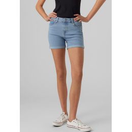 V&eacute;ro Moda Jeansshorts VERO MODA "VMLUNA MR FOLD SHORTS MIX GA NOOS", Damen, Gr. XS (34), N-Gr, blau (light blau denim), Denim/Jeans, Obermaterial: 72% Baumwolle, 26% Polyester, 2% Elasthan, unifarben, slim fit kurz, Jeans Jeansshorts, mit Umschlagsaum