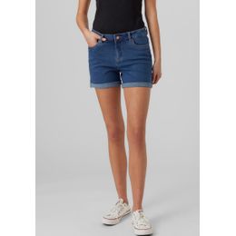 V&eacute;ro Moda Jeansshorts VERO MODA "VMLUNA MR FOLD SHORTS MIX GA NOOS", Damen, Gr. XL (42), N-Gr, blau (medium blau denim), Denim/Jeans, Obermaterial: 72% Baumwolle, 26% Polyester, 2% Elasthan, unifarben, slim fit kurz, Jeans Jeansshorts, mit Umschlagsaum