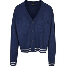 Strickjacke Urban Classics "Urban Classics Herren Sporty Boxy Cardigan", Herren, Gr. L, spaceblau, 95% Polyacryl, 5% Polyamid, unifarben, oversize, V-Ausschnitt, Strickjacken Strickjacke