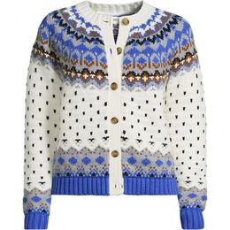 LANDS' END Fair Isle Cardigan aus Baumwollmix, Damen,  Blau, Polyacryl/Schurwolle/Baumwoll-Mischung, by Lands' End