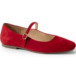 LANDS' END Riemchen-Ballerinas aus Ziegen-Veloursleder, Damen,  Rot, Leder/Rauleder, by Lands' End