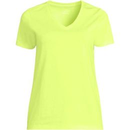 LANDS' END Supima Kurzarm-Shirt mit V-Ausschnitt, Damen,  Gelb, Baumwolle, by Lands' End