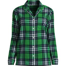 LANDS' END Gemustertes Pyjamahemd aus reinem Baumwoll-Flanell, Damen,  Gr&uuml;n, Baumwolle, by Lands' End