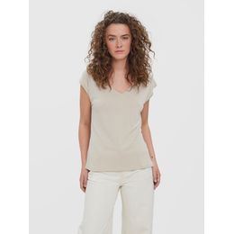 V&eacute;ro Moda V-Shirt VERO MODA "VMFILLI SS V-NECK TEE GA NOOS", Damen, Gr. M, beige (silber lining), Jersey, Obermaterial: 70% Modal, 30% Polyester, unifarben, relaxed fit normal, V-Ausschnitt, Shirts, Materialmix, relaxed fit