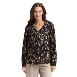Langarmbluse Tom Tailor, Damen, Gr. 44, braun sparkle design, Web, Obermaterial: 100% Viskose, bedruckt, regular fit normal, V-Ausschnitt, elastischer Bund, Blusen, mit All-Over Print