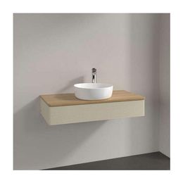 Villeroy & Boch Villeroy und Boch Antao Waschtisch-Unterschrank L09111HJ mit Beleuchtung, 1 Auszug, 1000 x 190 x 500 mm, Front mit Struktur, Silk Grey Matt Lacquer / Honey Oak