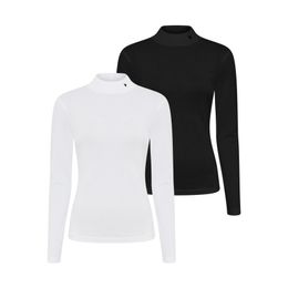 Rollkragenshirt Bruno Banani, Damen, Gr. 32/34, schwarz-wei&szlig; (schwarz, wei&szlig;), Rippware, Obermaterial: 100% Baumwolle, unifarben, Basic, Basic h&uuml;ftbedeckend, Shirts, perfektes Basic mit Rollkragen