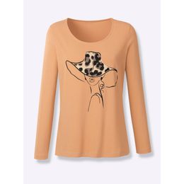 Langarmshirt Classic Basics "Langarm-Shirt", Damen, Gr. 38, braun (camel), 100% Baumwolle, bedruckt, gemustert, mehrfarbig, Rundhals, Shirts Langarmshirt