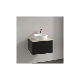 Villeroy & Boch Villeroy und Boch Antao Waschtisch-Unterschrank L18153PD mit Beleuchtung, 2 Ausz&uuml;ge, 600 x 360 x 500 mm, Front mit Struktur, Black Matt Lacquer / Botticino