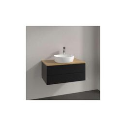 Villeroy & Boch Villeroy und Boch Antao Waschtisch-Unterschrank L19151PD mit Beleuchtung, 2 Ausz&uuml;ge, 800 x 360 x 500 mm, Front mit Struktur, Black Matt Lacquer / Honey Oak