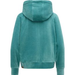 Sweatjacke Ragwear "Corduly Cordy", Damen, Gr. L (40), teal gr&uuml;n26, Material: 76% Baumwolle, 20% Polyester, 4% Elasthan, oversize h&uuml;ftlang, hoch geschlossener Ausschnitt, &Auml;rmel ohne &Auml;rmelschlitz abgesteppte Kante, Sweatjacken Sweatjacke, Freizeitjacke Zip-Hoodie aus weichem Kord in Samt-Haptik