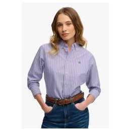 Hemdbluse Superdry "SLIM OXFORD BD L/S SHIRT", Damen, Gr. S, fresh lavender, wei&szlig;, Web, Obermaterial: 100% Baumwolle, gestreift, slim fit normal, Manschette, Blusen Hemdbluse, Baumwolle, slim fit