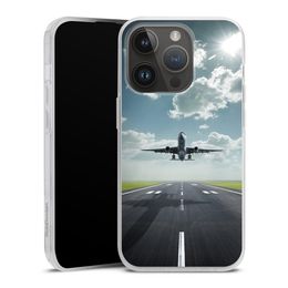 DeinDesign iPhone 14 Pro Handy Silikon H&uuml;lle Case transparent Handyh&uuml;lle Urlaub Wanderlust Airplane Silikon Case