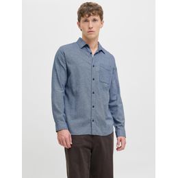 Jack & Jones Langarmhemd JACK & JONES "JJECLASSIC MELANGE SHIRT L/S NOOS", Herren, Gr. M, N-Gr, blau (faded denim), Web, Obermaterial: 100% Baumwolle, comfort fit, Hemden