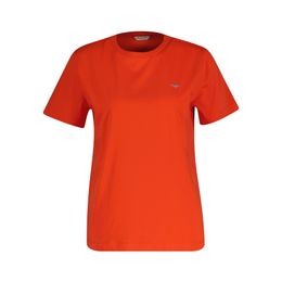 T-Shirt Gant "REG SHIELD KA T-SHIRT", Damen, Gr. S, perfect rot, Jersey, Obermaterial: 100% Baumwolle, normal h&uuml;ftlang, Rundhals, abgesteppt, Shirts T-Shirt, mit einer kleinen aufgestickten Wappen-Grafik auf der Brust