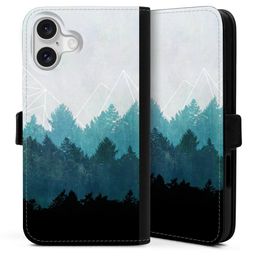 DeinDesign iPhone 16 Plus Handy Klapph&uuml;lle Handyh&uuml;lle aus Kunst Leder schwarz Flip Case Tree Forrest Abstract Sideflip mit Lasche