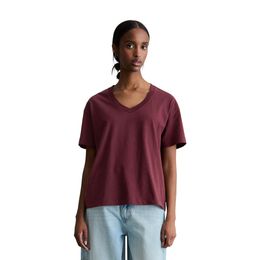 Marc O'Polo T-Shirt MARC O'POLO DENIM "aus Baumwoll-Single-Jersey", Damen, Gr. M, merlot rot, Obermaterial: 100% Baumwolle, unifarben, Basic, regular fit, V-Ausschnitt, normaler Saum, Shirts T-Shirt