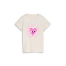 T-Shirt Tom Tailor, M&auml;dchen, Gr. 128/134, wool wei&szlig;, Jersey, Obermaterial: 100% Baumwolle, bedruckt, regular fit normal, Rundhals, gerader Abschluss, Shirts T-Shirt, mit Print
