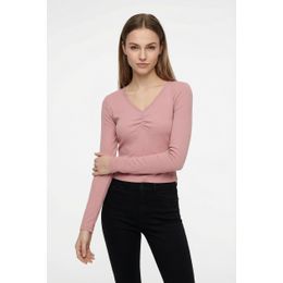Langarmshirt Only "ONLBETTY LIFE L/S SCALLOP V-NECK CC JRS", Damen, Gr. L, rosy touch, Jersey, Obermaterial: 95% Baumwolle, 5% Elasthan, unifarben, h&uuml;ftlang, V-Ausschnitt, Shirts Langarmshirt, mit Raffung am Ausschnitt