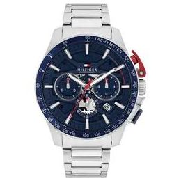 Chronograph Tommy Hilfiger "BANK", silberfarben, blau, Armbanduhren, Herren, Chronograph, Quarzuhr, Armbanduhr, Herrenuhr, Edelstahlarmband, analog, Tag