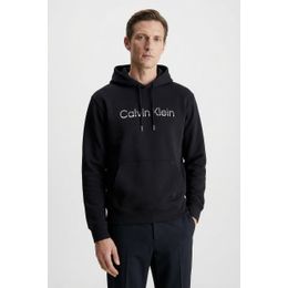 Kapuzensweatshirt Calvin Klein "LS EU 350TERRY HOODIE", Herren, Gr. M, schwarz, Sweatware, Obermaterial: 92% Baumwolle, 8% Polyester, unifarben, regular fit normal, Rundhals, eingesetzt Rippb&uuml;ndchen, Sweatshirts, Regular fit mit Kapuze