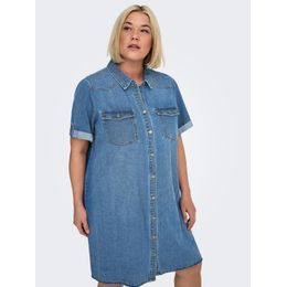 Jeanskleid Only CARMAKOMA "CARLISA S/S DNM DRESS GUA NOOS", Damen, Gr. 44, N-Gr, medium blau denim, Obermaterial: 90% Baumwolle, 10% Viskose, unifarben, regular fit normal, Kleider Jeanskleid