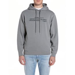 Hoodie Replay, Damen, Gr. XL, grau military, Sweatware, Obermaterial: 100% Baumwolle, bestickt, unifarben, regular fit normal, Rippb&uuml;ndchen, Sweatshirts Hoodie, mit gesticktem Schriftzug auf der Vorderseite
