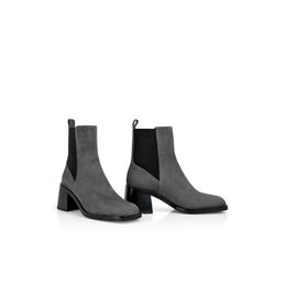Stiefelette Marc Cain "Dodgy Dogs", Damen, Gr. 39, soft charcoal, Elastischer Einsatz, Veloursleder, unifarben mit Farbeinsatz, Schuhe Stiefelette, Boots, Schlupfstiefel mit Blockabsatz