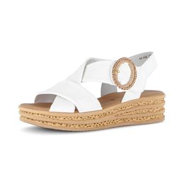 Keilsandalette Gabor, Damen, Gr. 37, creme, Nappaleder, Schuhe Keilsandalette, Plateau, Riemchensandale, Sommerschuh mit Zierschnalle