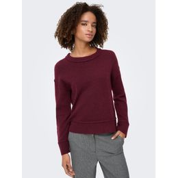 Strickpullover Only "ONLHAZEL LS DETAIL O-NECK BF KNT", Damen, Gr. L, winetasting detail:melange, Strick, Obermaterial: 93% Polyester, 4% Wolle, 3% Elasthan, meliert, regular fit, Rundhals, Rippb&uuml;ndchen, Pullover Strickpullover