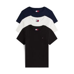 Kurzarmshirt Tommy Jeans "TJW 3PACK C-NECK TEE", Damen, Gr. L (40), schwarz (schwarz, ecru, schwarz night navy), Single Jersey, Obermaterial: 100% Baumwolle, unifarben, regular fit h&uuml;ftlang, Rundhals, abgesteppte Kante, Shirts Kurzarmshirt, Slim, unifarbenes Design