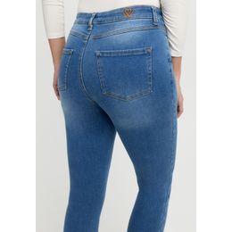 High-waist-Jeans WONDERJEANS "Skinny", Damen, Gr. 34, L&auml;nge 28, authentic indigo, Denim/Jeans, Obermaterial: 88% Baumwolle, 8% Polyester, 4% Elasthan, skinny fit normal, Jeans High-waist-Jeans, in k&ouml;rperbetonter Passform
