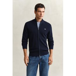Strickjacke Gant "MICRO TEXTURED COTTON ZIP", Herren, Gr. XXL, evening blau, Strick, Obermaterial: 100% Baumwolle, unifarben, regular fit normal, Rundhals, eingesetzt Rippb&uuml;ndchen, Strickjacken Strickjacke, Regular fit mit Stehkragen