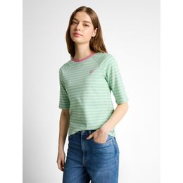 T-Shirt Tom Tailor Denim, Damen, Gr. XS, tonal matcha gr&uuml;n stripe, Jersey, Obermaterial: 100% Baumwolle, bedruckt, gestreift, regular fit normal, Rundhals, gerader Abschluss, Shirts T-Shirt, mit Print