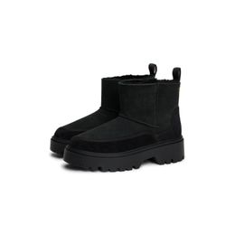 Winterboots Tommy Hilfiger "REAL SHEARLING PULLON SNOWBOOT", Damen, Gr. 37, schwarz, Veloursleder, unifarben, Schuhe Winterboots, Plateau, Schlupfboots mit abgesteppter Ziernaht