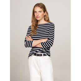 3/4-Arm-Shirt Tommy Hilfiger "NEW CODY BOAT-NECK", Damen, Gr. S, blau (nos breton desert sky, ecru), Jersey, Obermaterial: 100% Baumwolle, gestreift, slim fit h&uuml;ftlang, U-Boot-Ausschnitt, abgesteppt, Shirts 3/4-Arm-Shirt, Baumwolle, U-Boot-Ausschnitt, Slim Fit