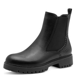 Chelseaboots Tamaris, Damen, Gr. 39, schwarz, Leder, Lederimitat, Schuhe Chelseaboots, Blockabsatz, Stiefelette mit Kontrast-Rahmennaht