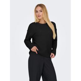 Strickpullover Only "ONLHAZEL LS DETAIL O-NECK BF KNT", Damen, Gr. XS, schwarz, Strick, Obermaterial: 93% Polyester, 4% Wolle, 3% Elasthan, unifarben, regular fit, Rundhals, Rippb&uuml;ndchen, Pullover Strickpullover