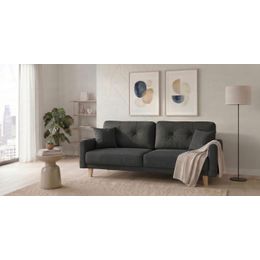 3-Sitzer Home Affaire "TRIPLO optionale Schlafsofa mit Bettkasten, Ma&szlig;e B/T/H: 215/100/89 cm", grau (graphit), B:215cm H:89cm T:100cm, Luxus-Microfaser weich (92% Polyester, 8% Nylon);Filzoptik ( 100% Polyester);Luxus-Microfaser Vintageoptik (100% Polyester), Sofas, 3-Sitzer, Wahlweise Bettfunktion - Liegefl&auml;che 145x191 cm, R&uuml;cken-, Zierkissen