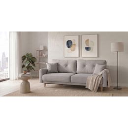 3-Sitzer Home Affaire "TRIPLO optionale Schlafsofa mit Bettkasten, Ma&szlig;e B/T/H: 215/100/89 cm", grau (hellgrau), B:215cm H:89cm T:100cm, Luxus-Microfaser weich (92% Polyester, 8% Nylon);Filzoptik ( 100% Polyester);Luxus-Microfaser Vintageoptik (100% Polyester), Sofas, 3-Sitzer, Wahlweise Bettfunktion - Liegefl&auml;che 145x191 cm, R&uuml;cken-, Zierkissen