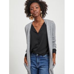 Longstrickjacke Vila "VIRIL LONG L/S KNIT CARDIGAN - NOOS", Damen, Gr. XS, grau (medium grau melange), Feinstrick, Obermaterial: 50% Viskose, 27% Nylon, 23% Polyester, meliert, regular fit lang, tiefer V-Ausschnitt, Strickjacken Longstrickjacke, Viskosemischung, regular fit, Topseller