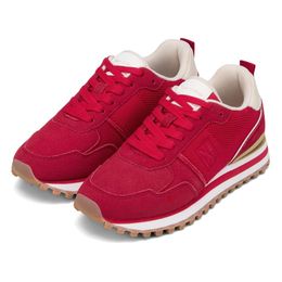 Marc O'Polo Sneaker MARC O'POLO "Bjorna", Damen, Gr. 38, rot, creme, Textil, Veloursleder, kontrastfarbene Details, Schuhe Sneaker, Schn&uuml;rschuh, Halbschuh, Freizeitsneaker mit Memory Foam Innensohle