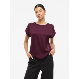 Kurzarmshirt Vila "VIELLETTE S/S SATIN TOP - NOOS", Damen, Gr. 34, lila (fig), Satin, Obermaterial: 100% Polyester, unifarben, regular fit normal, Rundhals, mit Umschlag, Shirts Kurzarmshirt, Kunstfaser, regular fit
