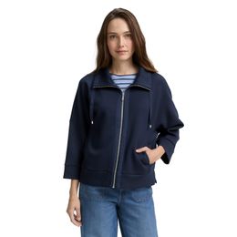 Sweatjacke Tom Tailor "Boxy", Damen, Gr. XXL, sky captain blau, Sweatware, Obermaterial: 51% Polyester, 42% Viskose, 7% Elasthan, unifarben, regular fit normal, ohne Ausschnitt, B&uuml;ndchen, Sweatjacken Sweatjacke, mit Taschen